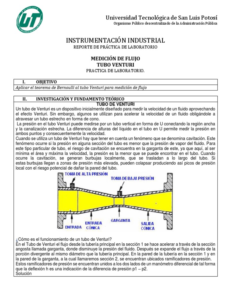 Práctica: Medición de Flujo Venturi | PDF | Presión | Ingeniería Química
