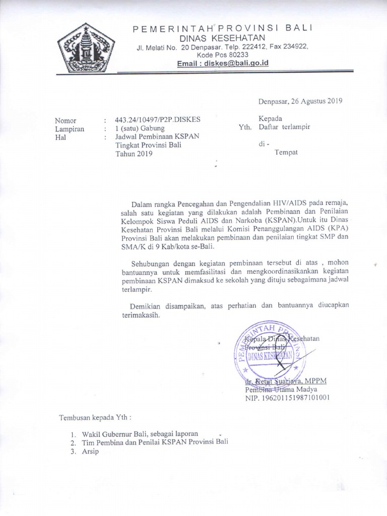 Surat Pemberitahuan Jadwal Pembinaan Kspan 2019 | PDF