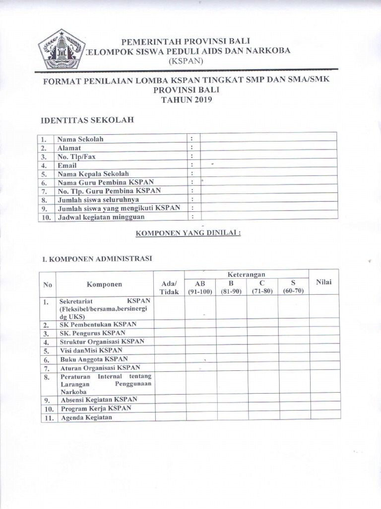 Format Penilaian Kspan 2019 | PDF