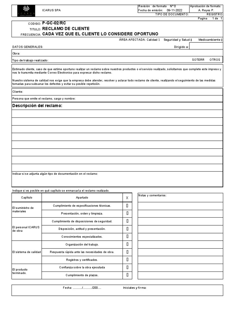 11 Formato para el Reclamo de Cliente_rev.0 | PDF | Informática