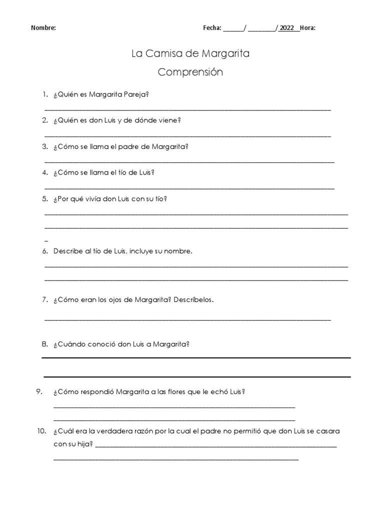 La Camisa de Margarita Comprension | PDF