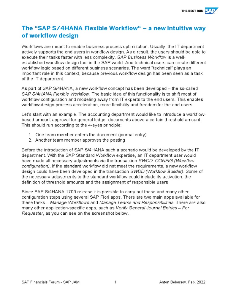 SAP S4HANAFlexibleWorkflow | PDF | Workflow | Business Process