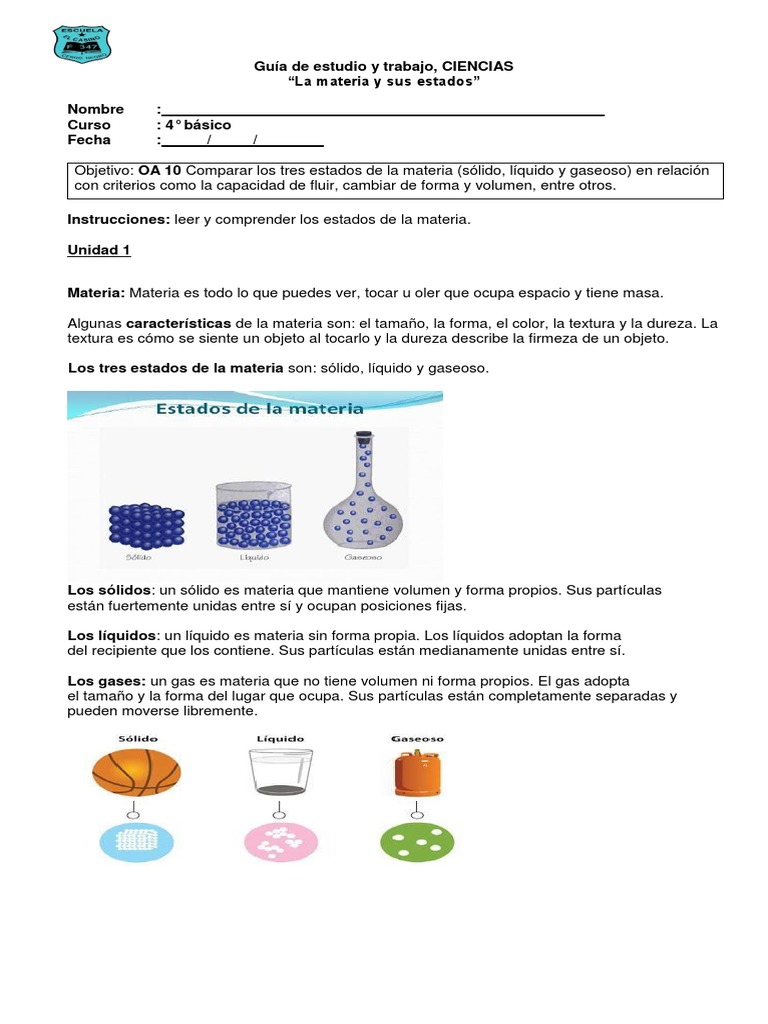 Guía Ciencias-4° Propiedades de La Materia | PDF | Litro | Gases