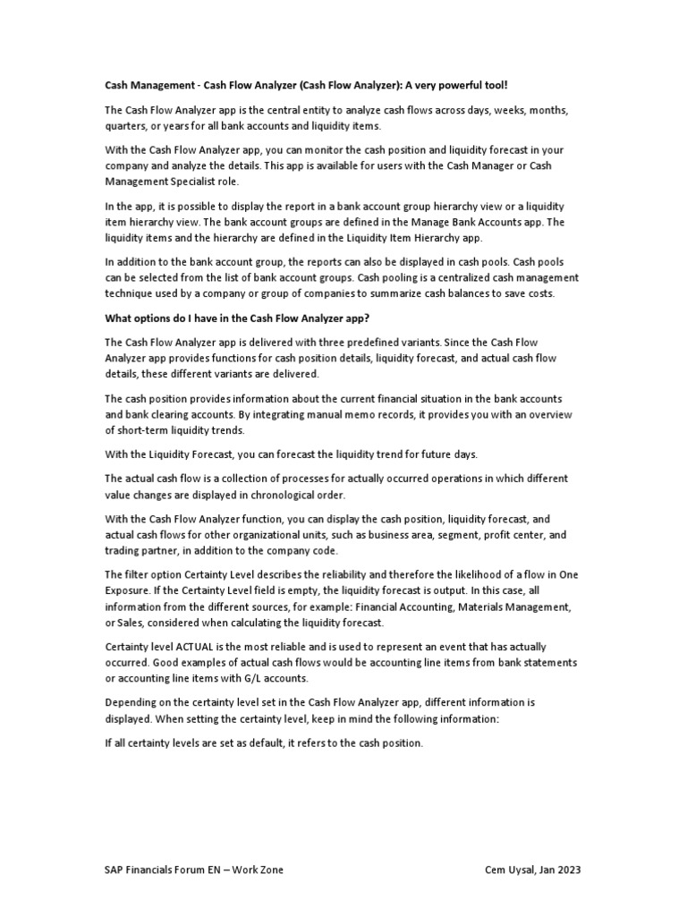 SAP - CashManagement-Cash Flow Analyzer | PDF | Market Liquidity | Cash