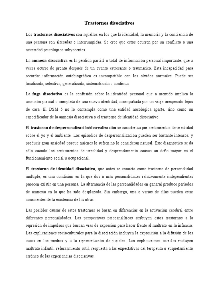 Trastornos Disociativos y Somatomorfos | PDF | Ansiedad | Síntoma