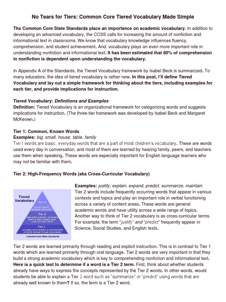 Tiered Vocabulary | PDF | Vocabulary | Reading Comprehension