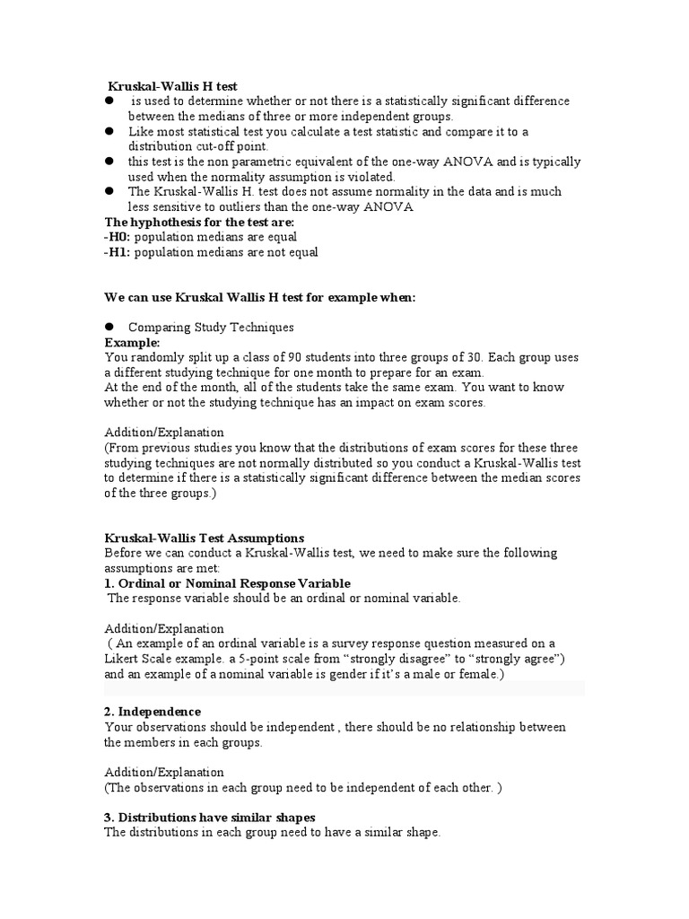 Kruskal | PDF | P Value | Analysis Of Variance