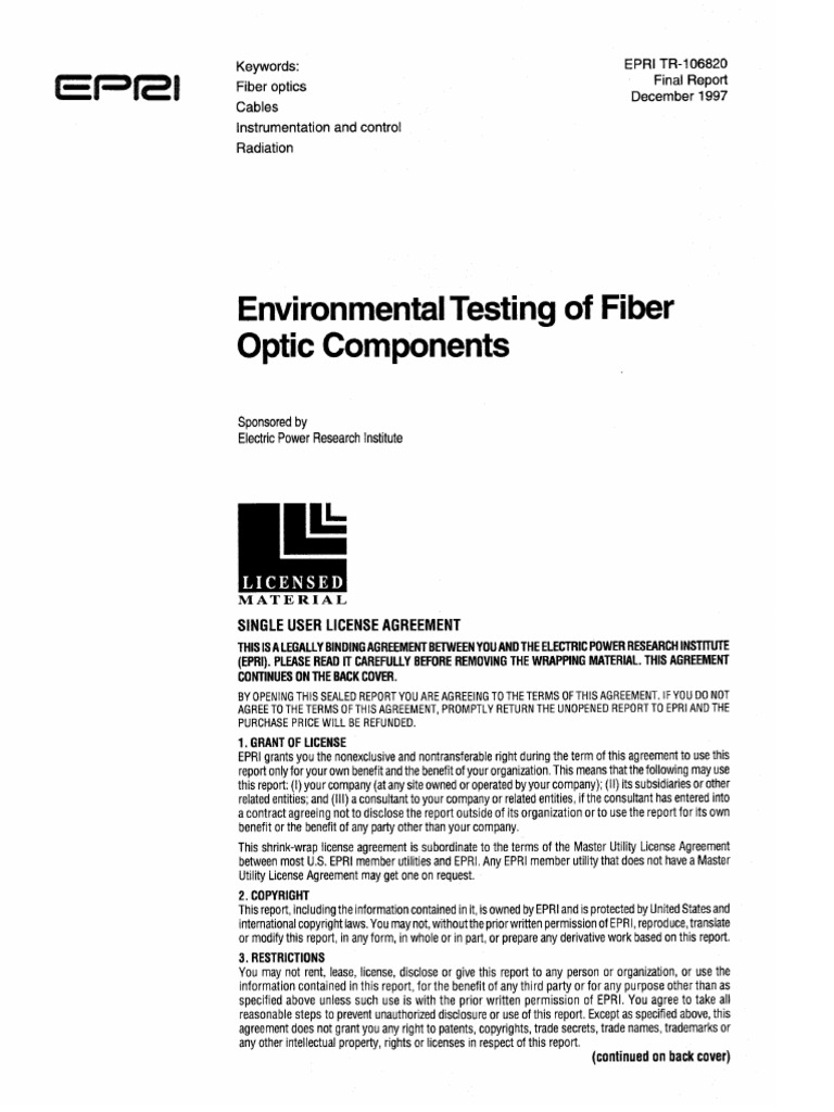 Fiber Optics - Environmental Testing of Fiber Optic Components | PDF