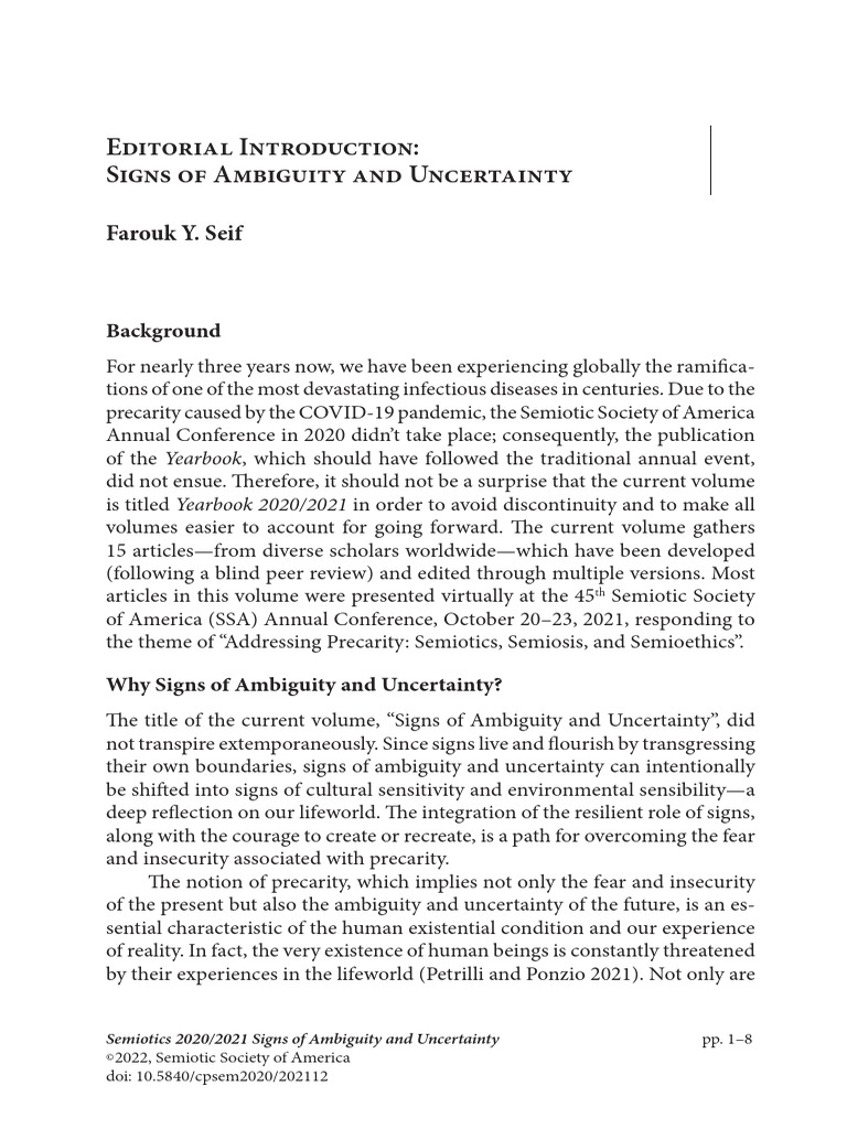 Introduction To SSA Paper by Farouk Seif | PDF | Semiotics | Reality