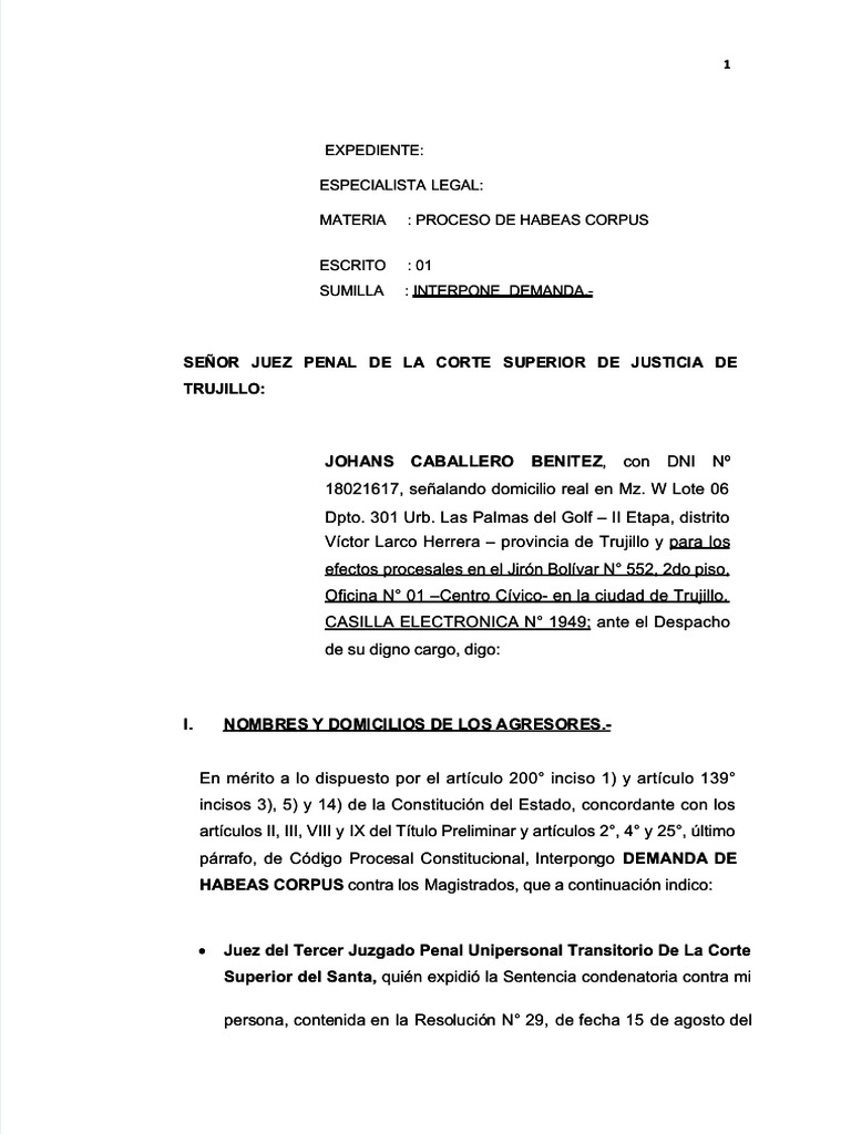 Modelo de Habeas Corpus | PDF