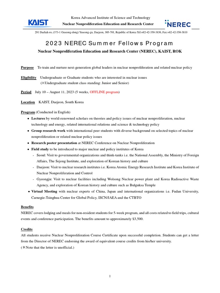 2023 NEREC Summer Fellows Program Announcement | PDF | Nuclear ...