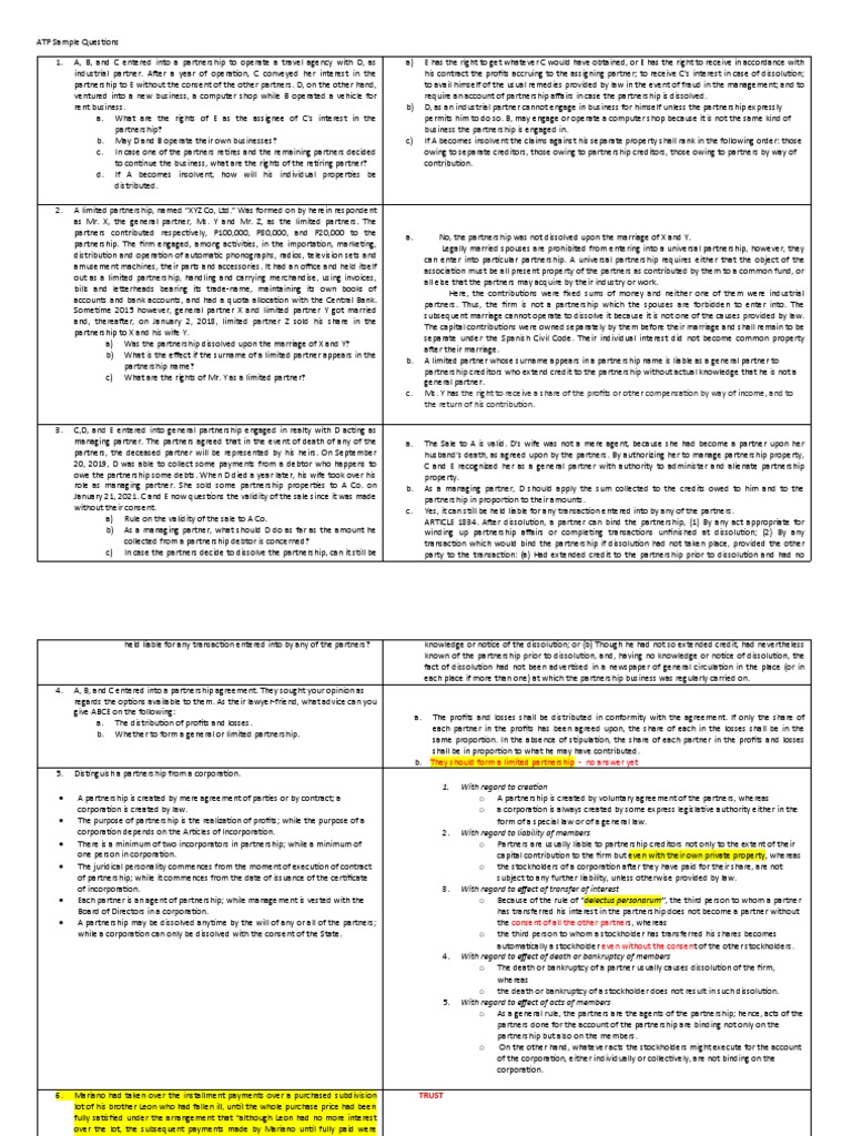 ATP Sample Questions | PDF | Partnership | Corporations