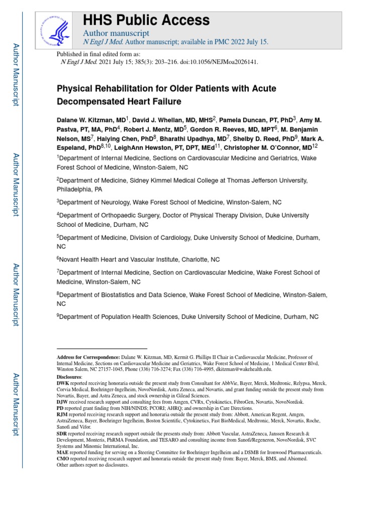 Physical Rehabilitation For Older Patients With Acute Decompensated Heart Failure 2021 | PDF ...