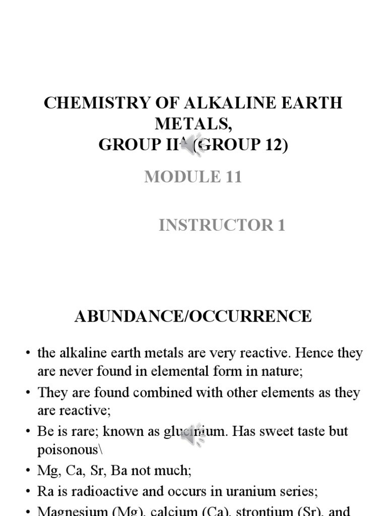 Alkaline Earth Metals | PDF | Magnesium | Chemical Compounds