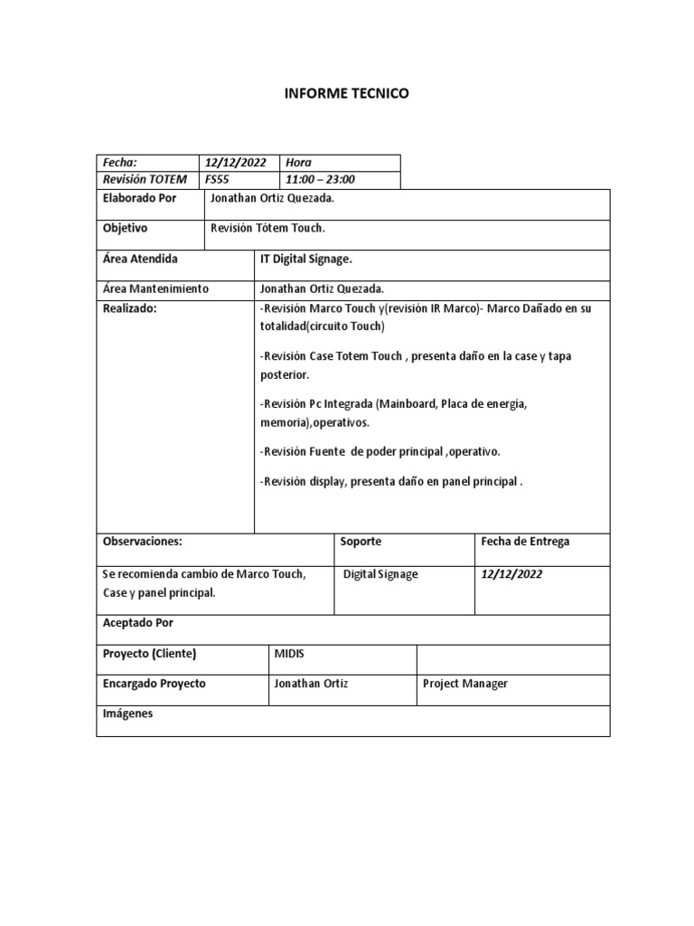 Informe Tecnico - Totem Midis | PDF