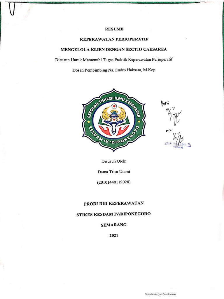 Dama Trisa Utami - 20101440119028 - TK 3 A - Resum Stase Perioperiatif Kasus SC - Compressed | PDF