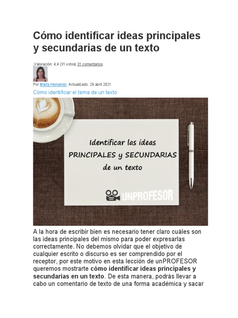 Cómo distinguir entre ideas principales y secundarias en un texto ...