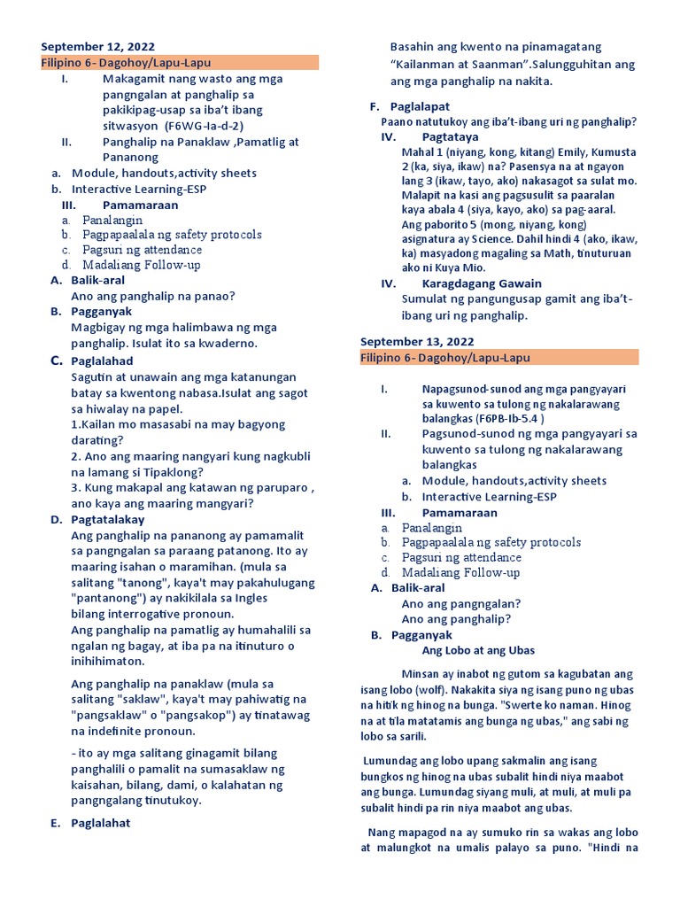 Final Filipino 6 Lesson Plan Week 4 | PDF