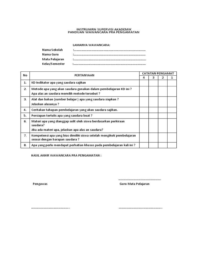 Format Instrumen Supak K 13 | PDF