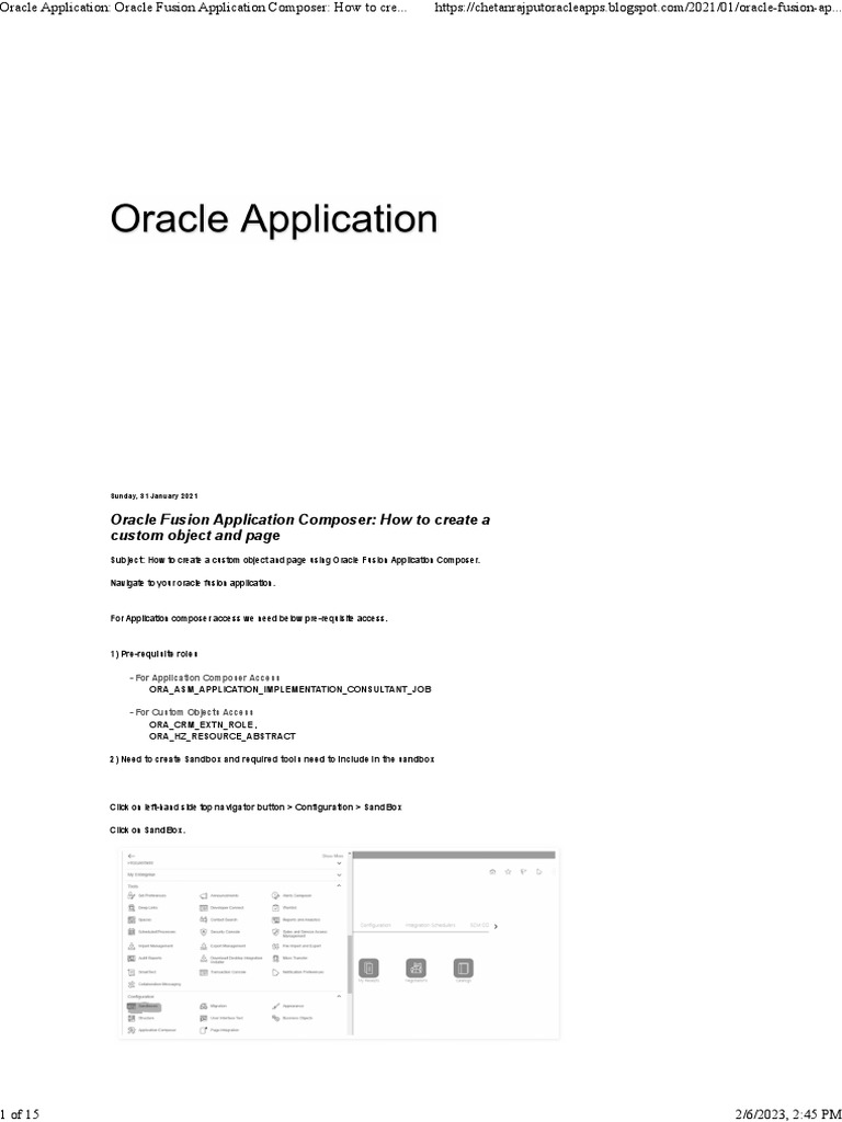 Oracle Application_ Oracle Fusion Application Composer_ How to Create a Custom Object and Page | PDF