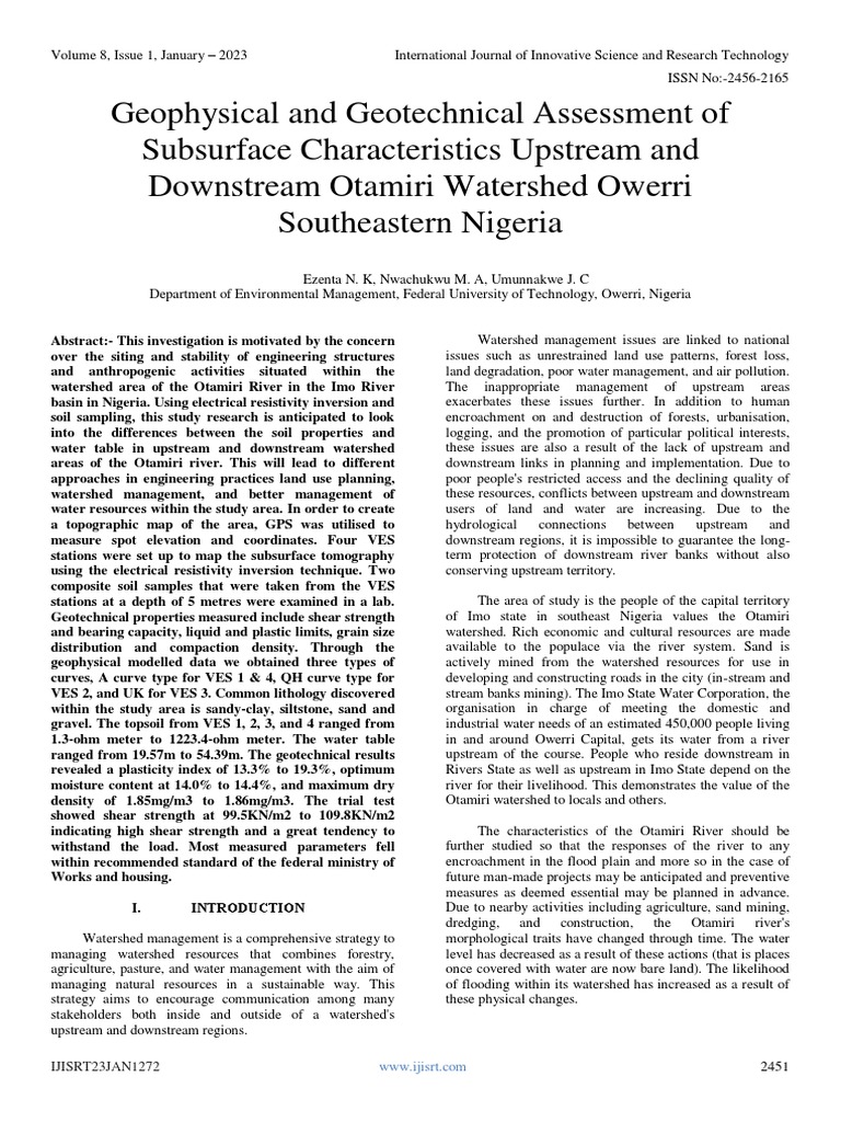 Geophysical And Geotechnical Assessment Of Subsurface Characteristics