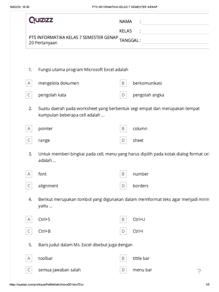 PTS Informatika Kelas 7 Semester Genap | PDF