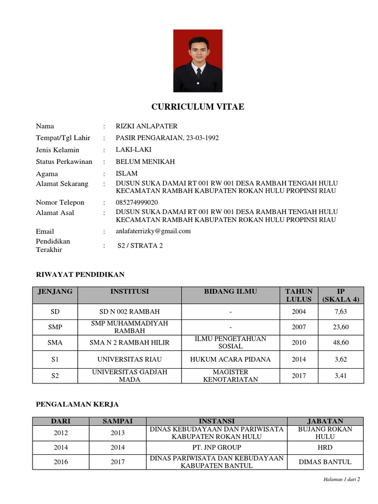 Curriculum Vitae: Nama: Tempat/Tgl Lahir: Jenis Kelamin: Status ...