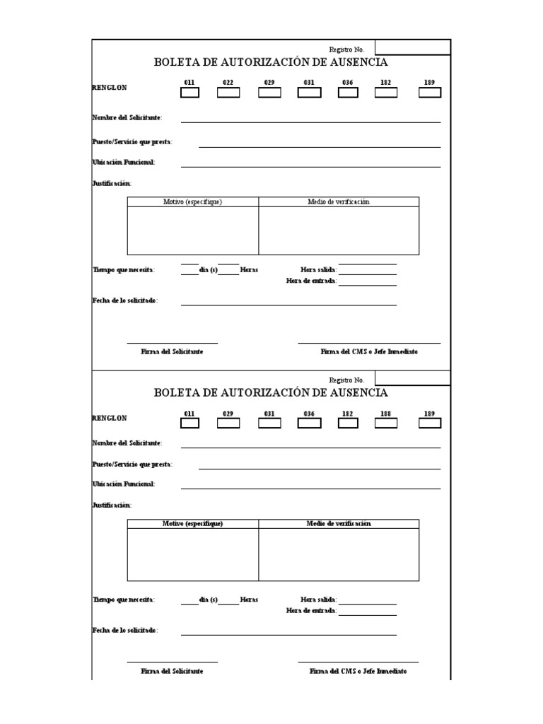 Boleta Permisos Del Personal | PDF