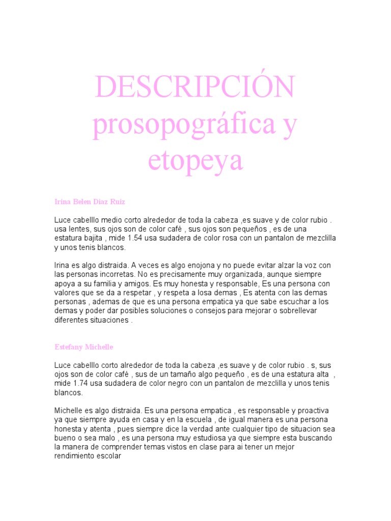 DESCRIPCIÓN Prosopográfica y Etopeya | PDF DESCRIPCIÓN Prosopográfica y Etopeya | PDF