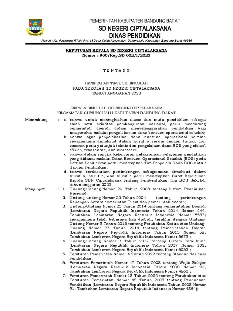 SK TIM BOS REGULER SEKOLAH - 2023 Revisi2 | PDF SK TIM BOS REGULER SEKOLAH - 2023 Revisi2 | PDF