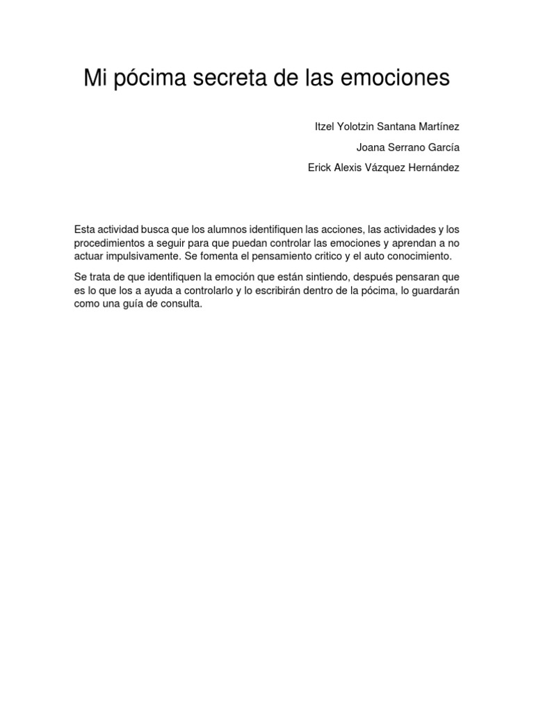 Pócima Secreta para Controlar Emociones | PDF | Relaciones personales ...