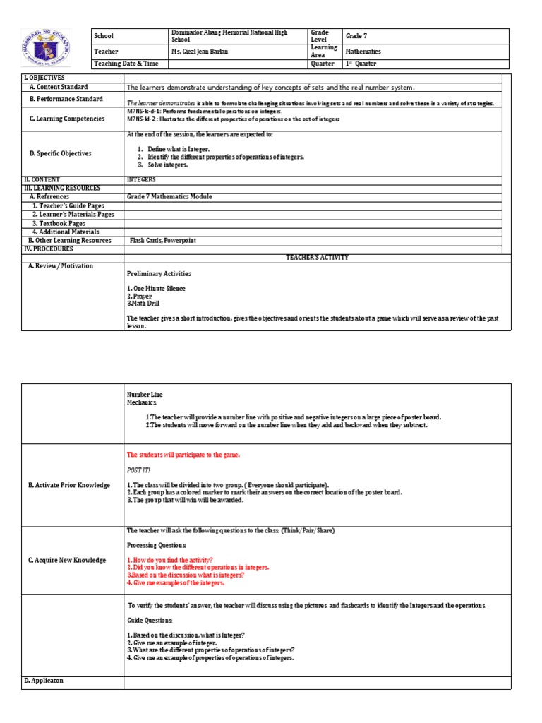 4as LESSON PLAN | PDF | Learning | Teachers
