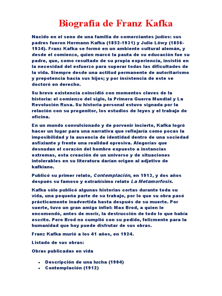 Biografía de Franz Kafka | PDF | James Joyce | Jean Paul Sartre