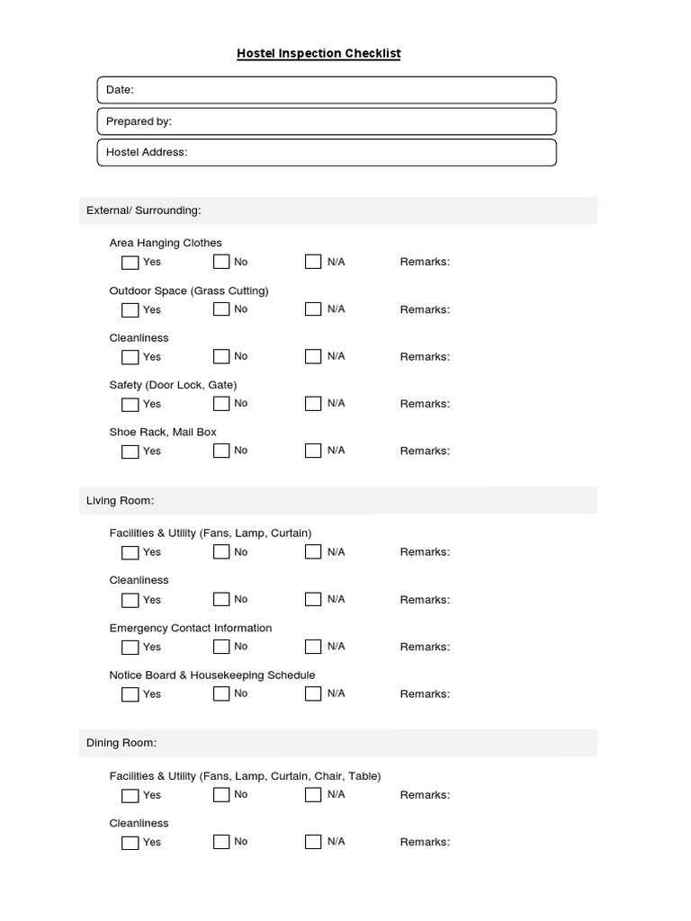 Hostel Audit Checklist | PDF