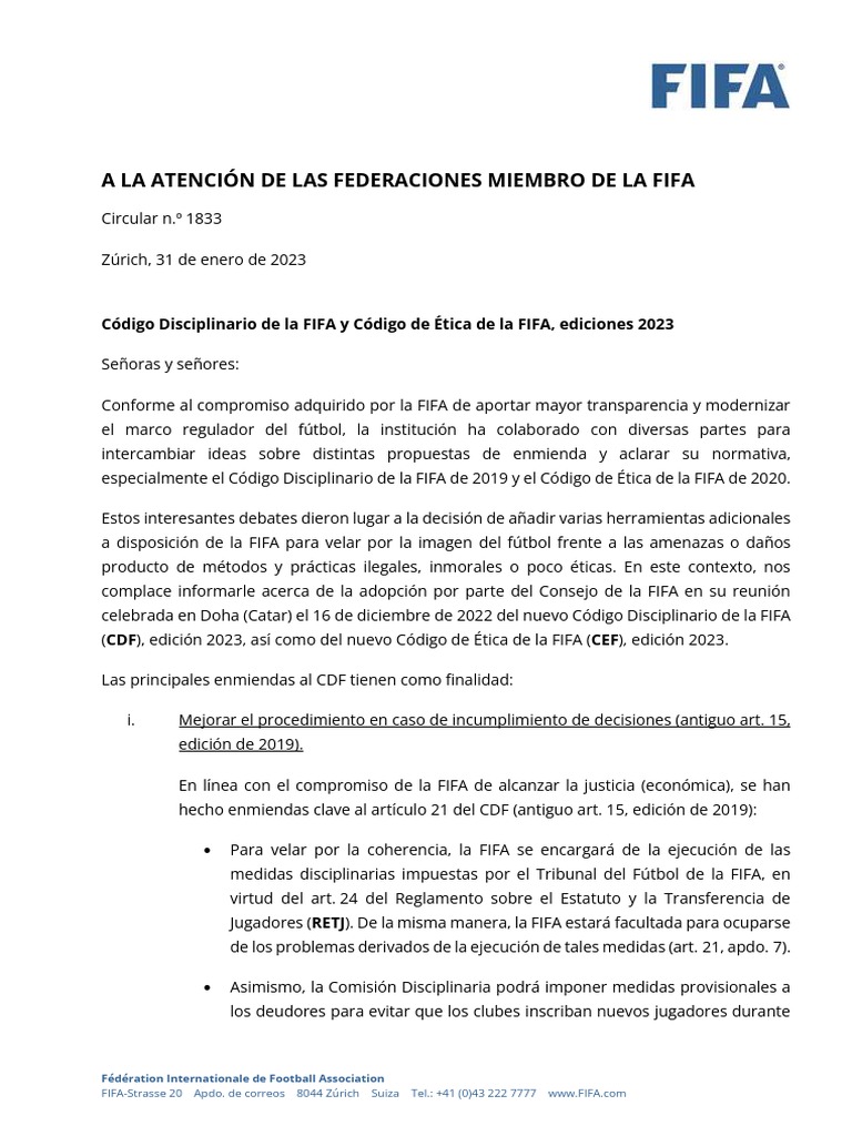 #1833 - Código Disciplinario de La FIFA y Código de Ética de La FIFA ...