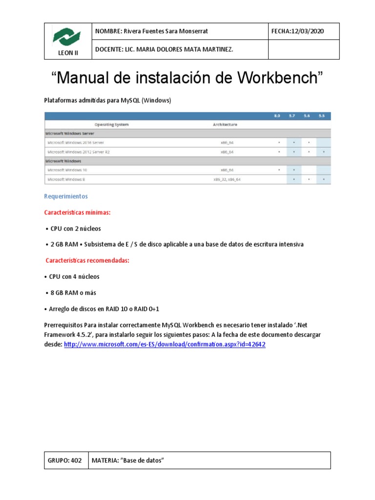 Manual de Instalación de Workbench | PDF | Mi sql | Desarrollo de software
