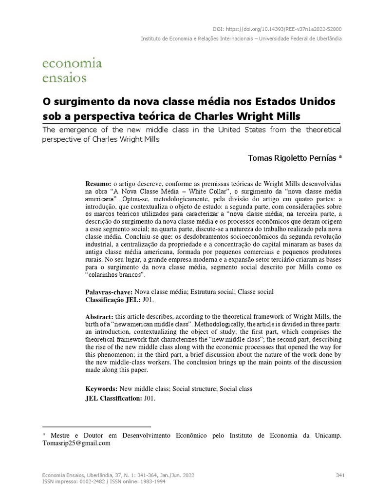 O Surgimento Da Nova Classe Média Nos Estados Unidos Sob A Perspectiva Teórica de Charles Wright ...