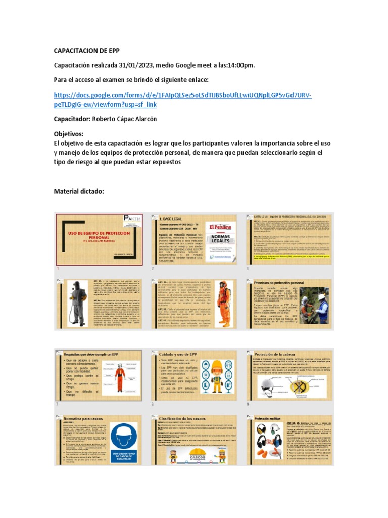 Informe - Capacitacion de Epp | PDF