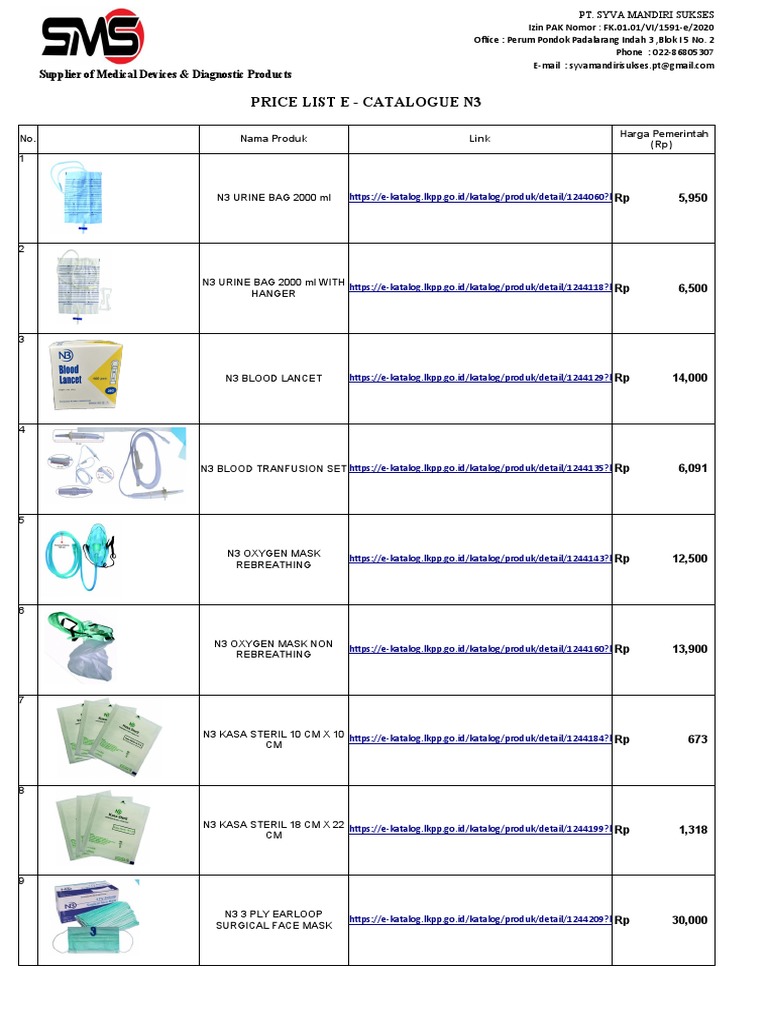 PT. SYVA MANDIRI SUKSES Medical Supplies Price List E-Catalog N3 | PDF | Tools | Safety