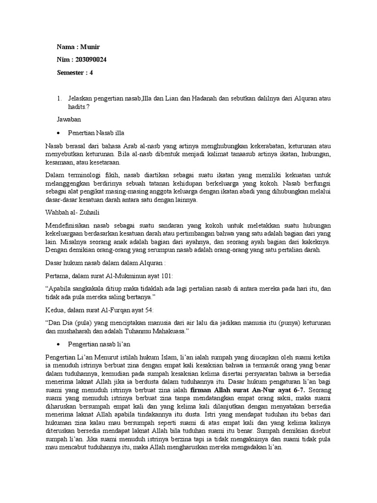 Pengertian Nasab, Li'an, dan Hadhanah dalam Islam | PDF