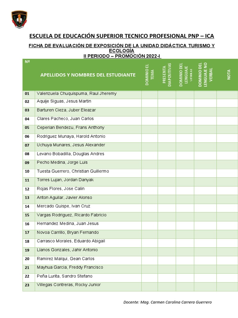 Ficha de Evaluacion para Exposición | PDF
