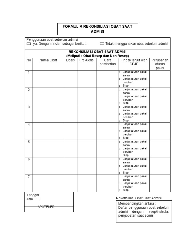 Formulir Rekonsiliasi Obat Admisi | PDF