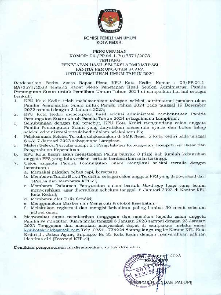 Pengumuman KPU | PDF