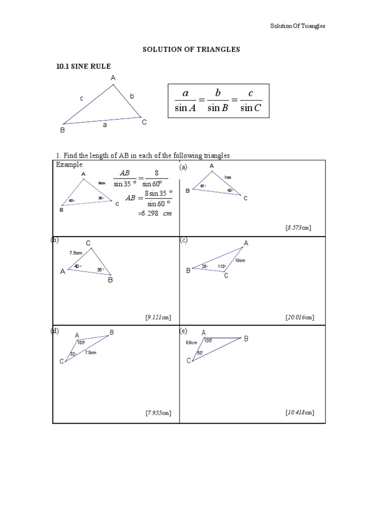 Solution of Triangles | PDF | Sine | Classical Geometry