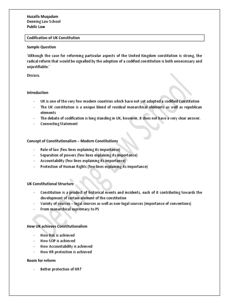 Codification Of Uk Constitution Answer Structure Pdf Constitution