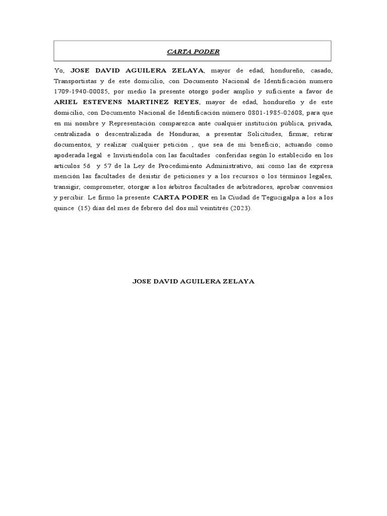 Carta Poder de Representación Legal | PDF