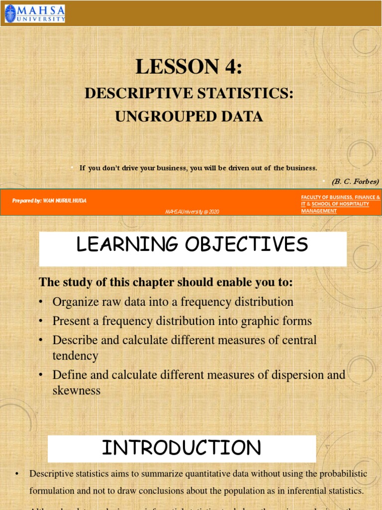 Lesson 4 - Ungrouped | PDF | Statistics | Quartile