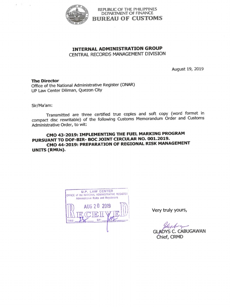 Cmo-43-2019-Implementing The Fuel Marking Program DOF-BIR-BOC Joint ...