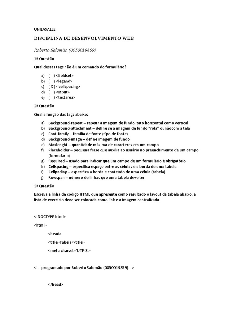 Exercícios de HTML e CSS | PDF | Html | Rede mundial de computadores