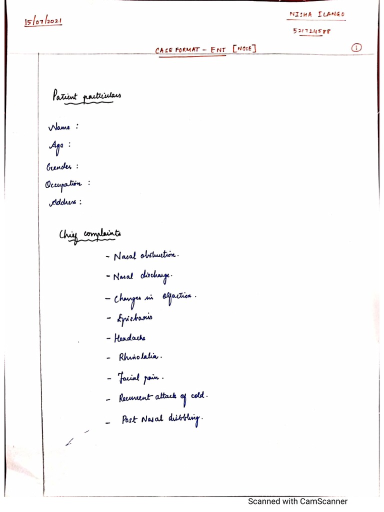 Nisha Ilango - Ent Case Format (Nose) | PDF